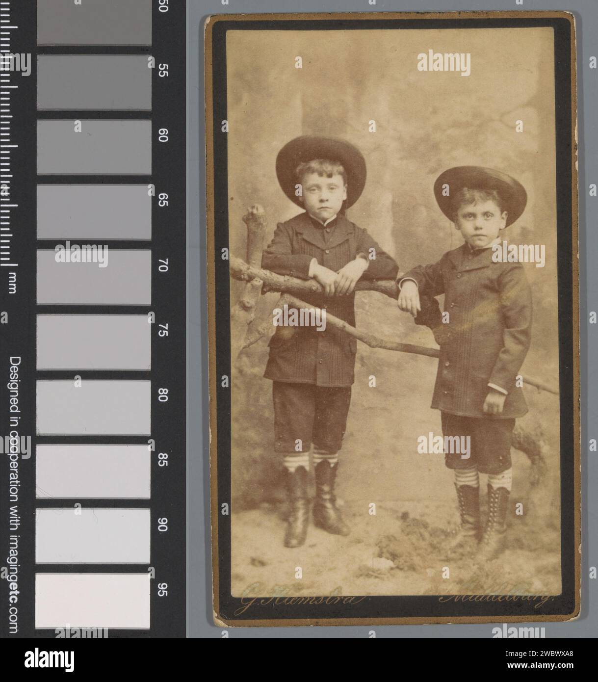 Portrait of two unknown boys with hats, Gerben Hiemstra, 1880 - 1891 ...