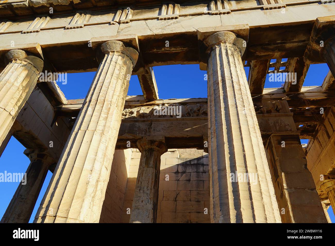 Columns and reliefs on the Temple of Hephaestus or Hephaisteion, in the ...