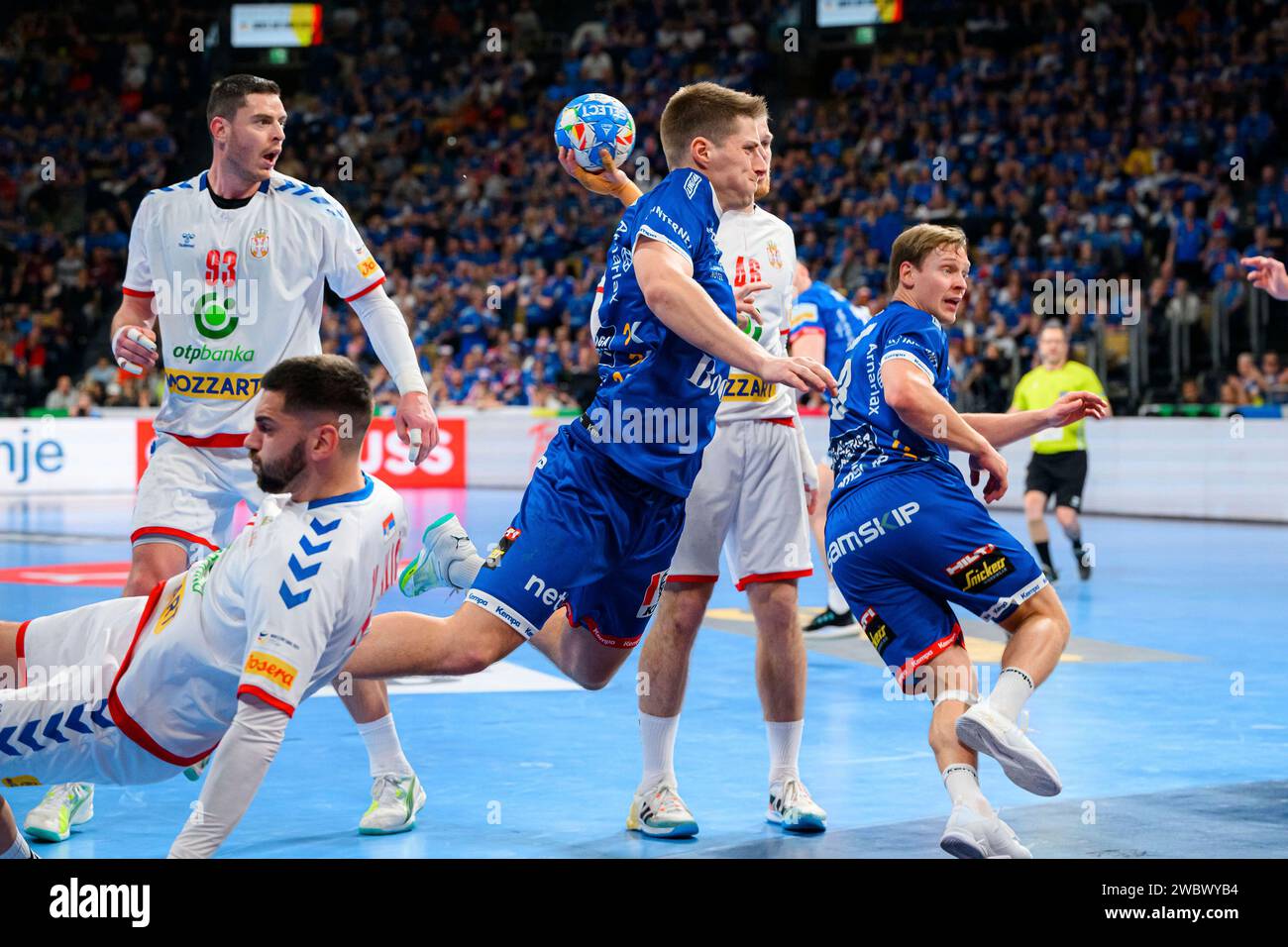 Iceland's Viggo Kristijansson, center, in action during the Men's ...
