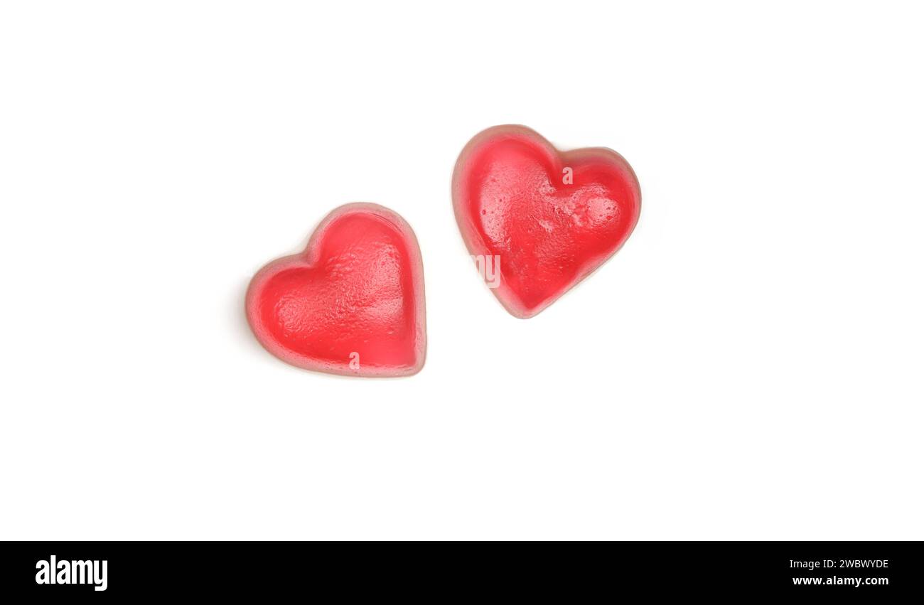Two heart shaped jelly gummy treats isolated on white background Stock ...