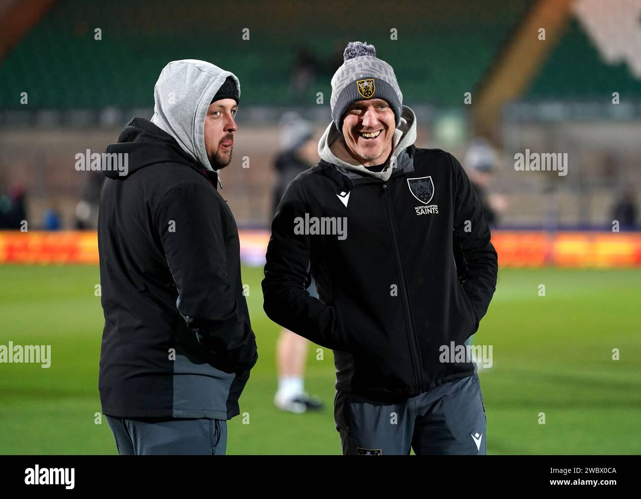 Northampton Saints head coach Sam Vesty (right) ahead of the Investec ...