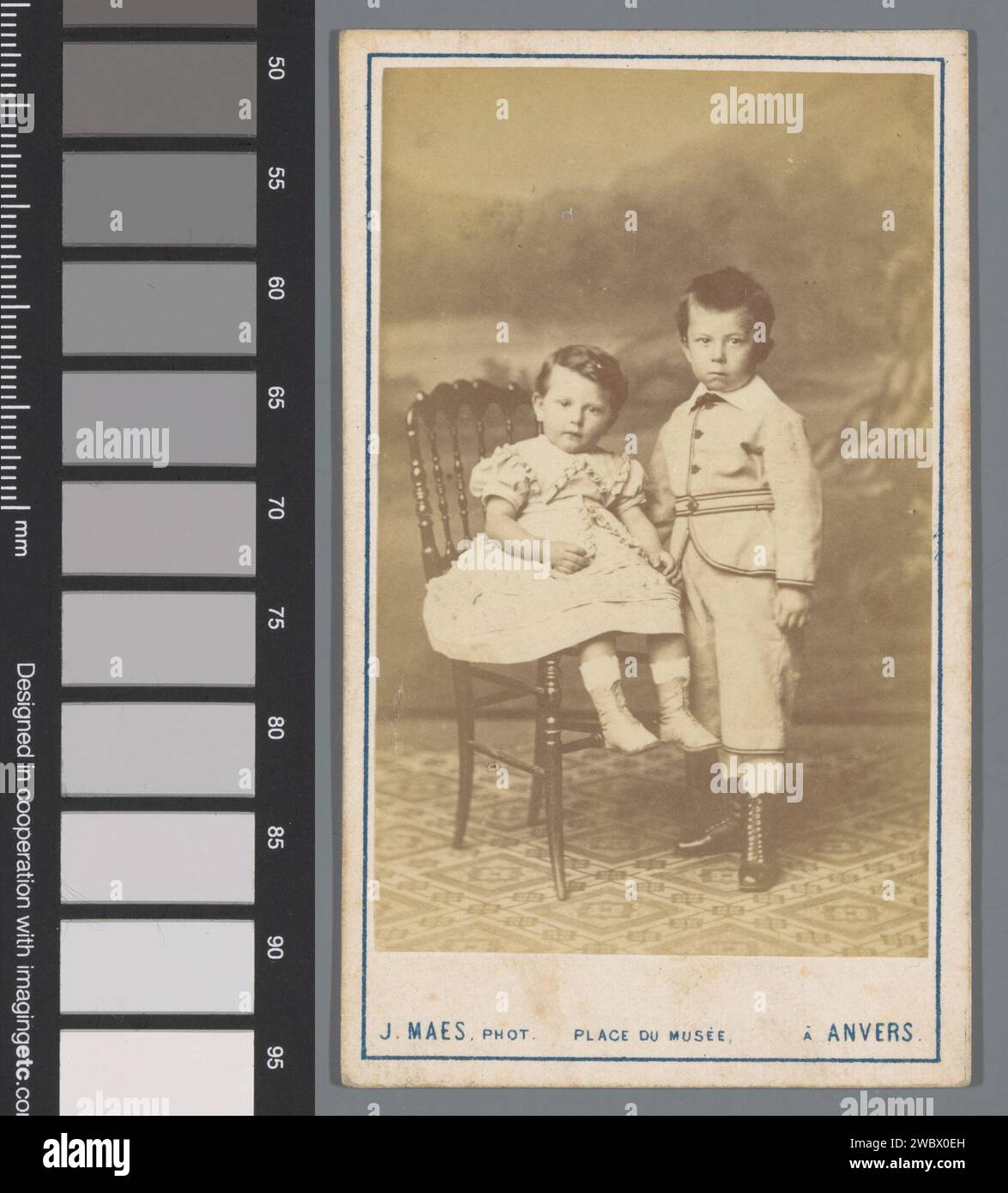 Portrait of two unknown children, Joseph Maes, 1866 - 1873 Photograph ...