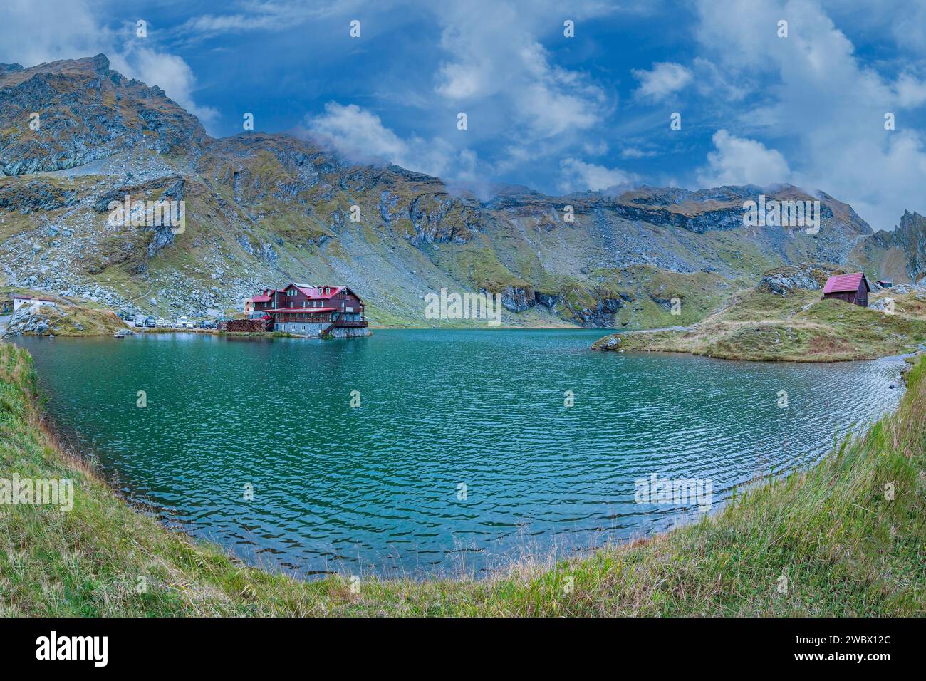 Balea Lake, a glacier lake situated at 2,034 m of altitude in the ...
