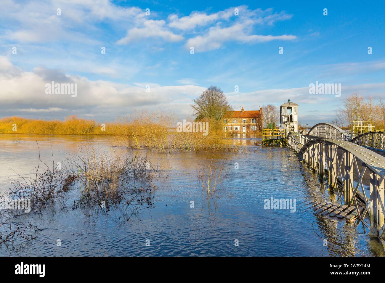 Cawood, North Yorkshire, UK. January 4 2024, High flood water from the ...