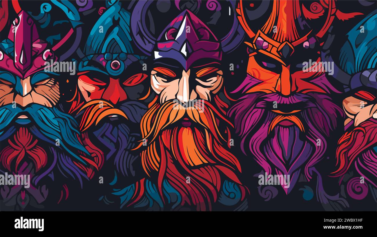 Abstract beautiful colored vector Viking patterns. Ancient warrior ...