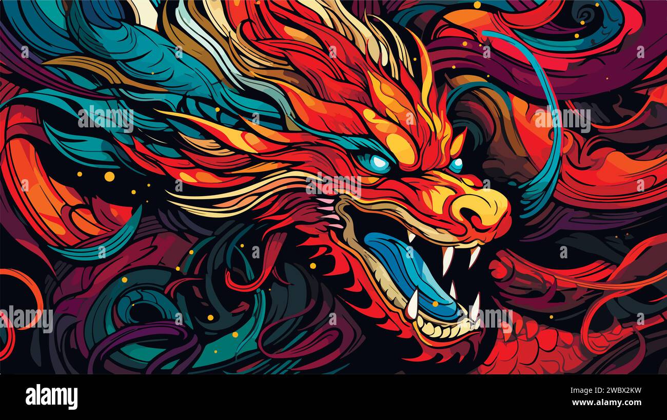 Abstract beautiful colored vector Dragon patterns. Seamless Dragon ...