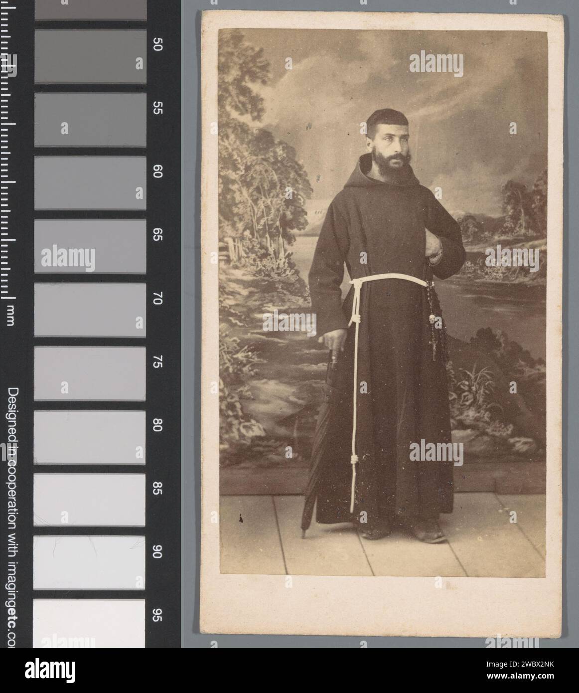 Portrait of an unknown Capuchin monk with rosary and umbrella ...