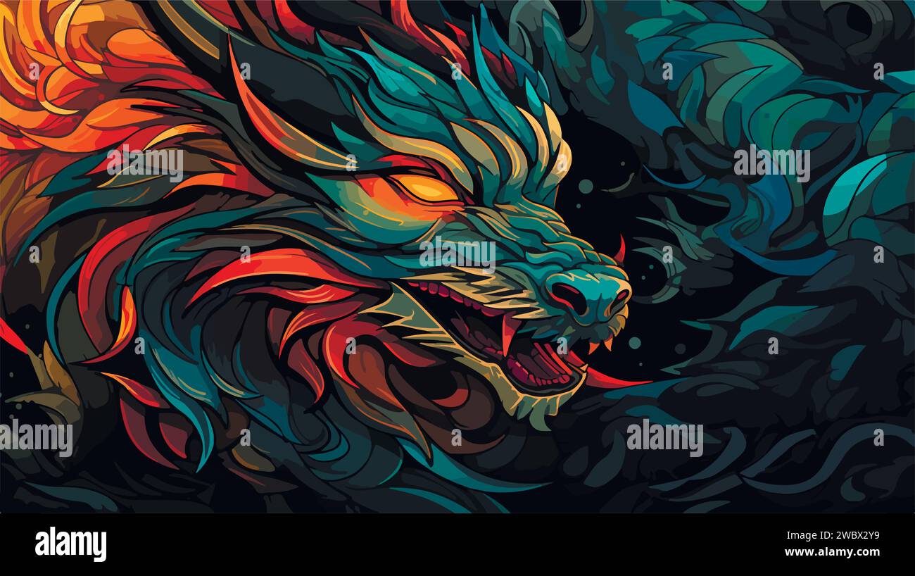 Abstract beautiful colored vector Dragon patterns. Seamless Dragon ...