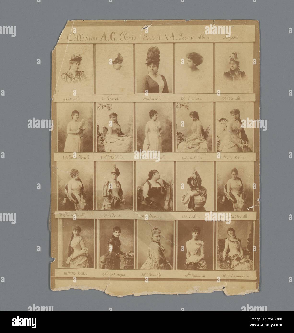 Photo production of twenty miniature portraits of French actresses on a ...