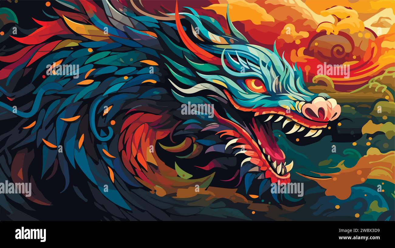 Abstract beautiful colored vector Dragon patterns. Seamless Dragon ...