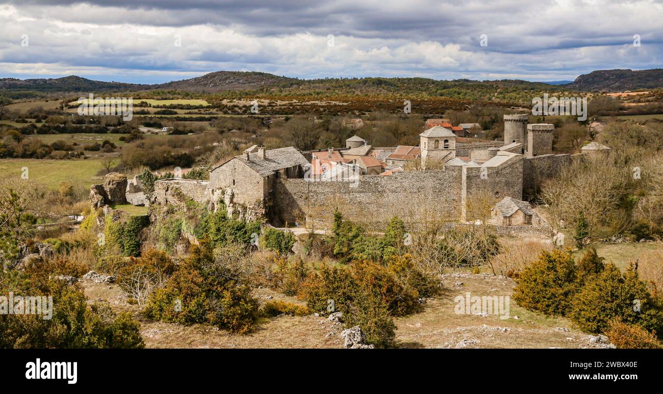 Towers and ramparts of La Couvertoirade, a fortified medieval city on ...
