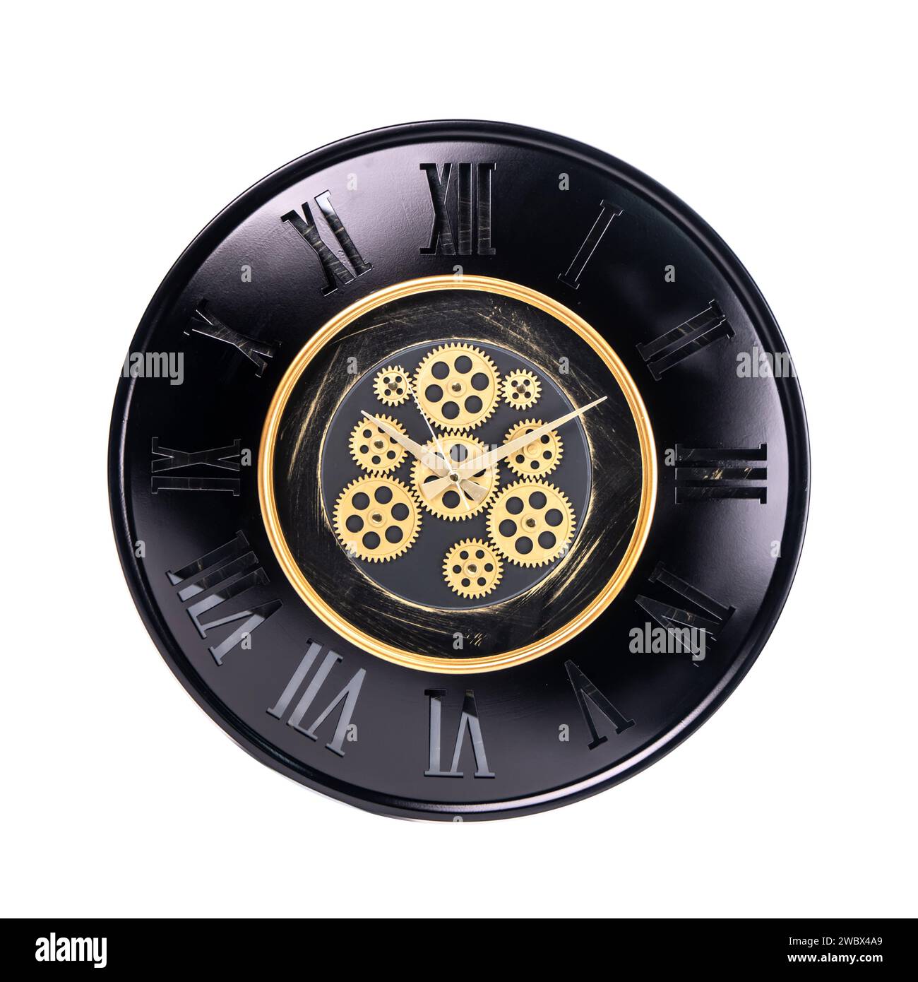 A large round indoor clock. Big clock on metal rack. Big clock hanging ...