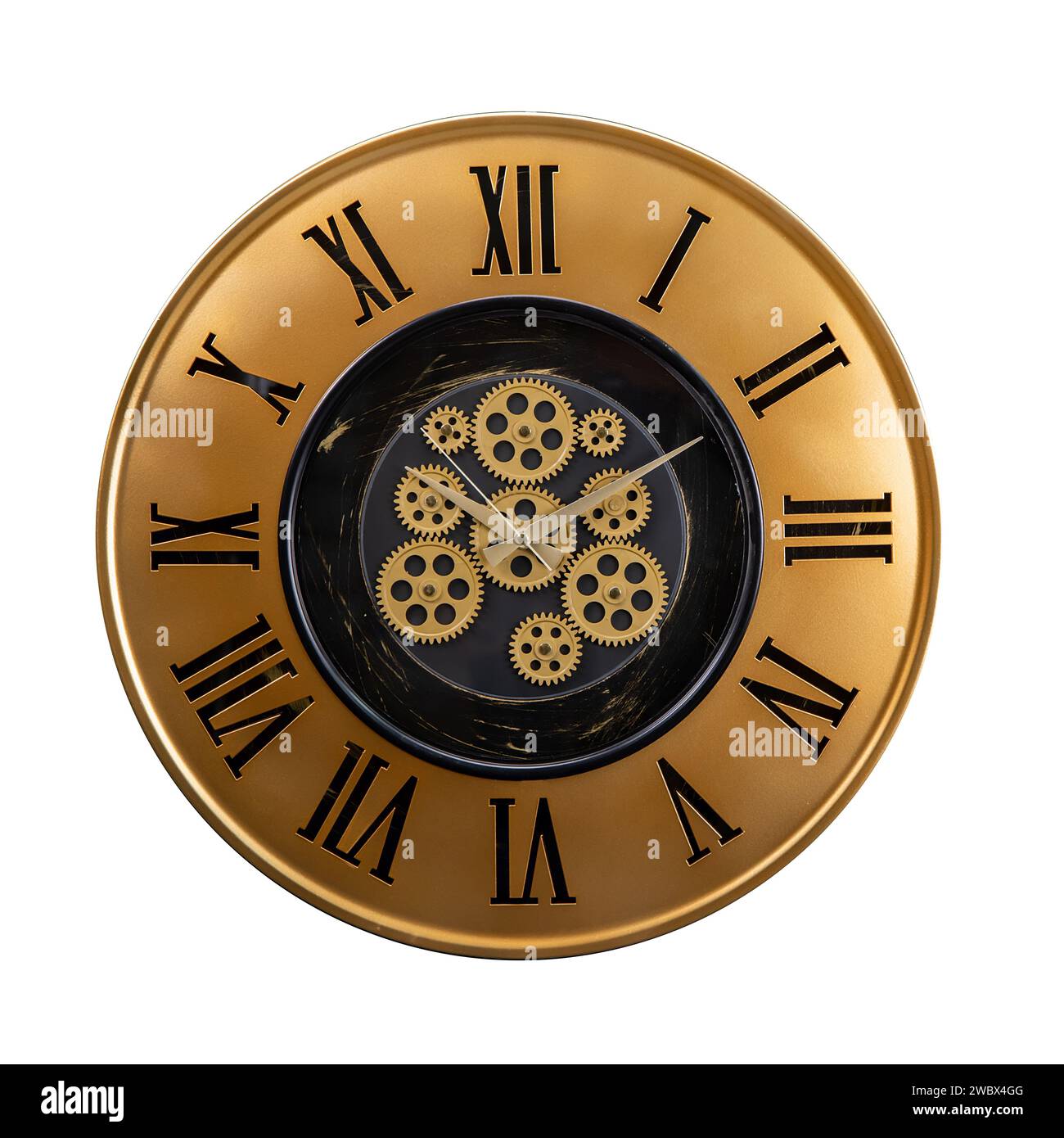 A large round indoor clock. Big clock on metal rack. Big clock hanging ...