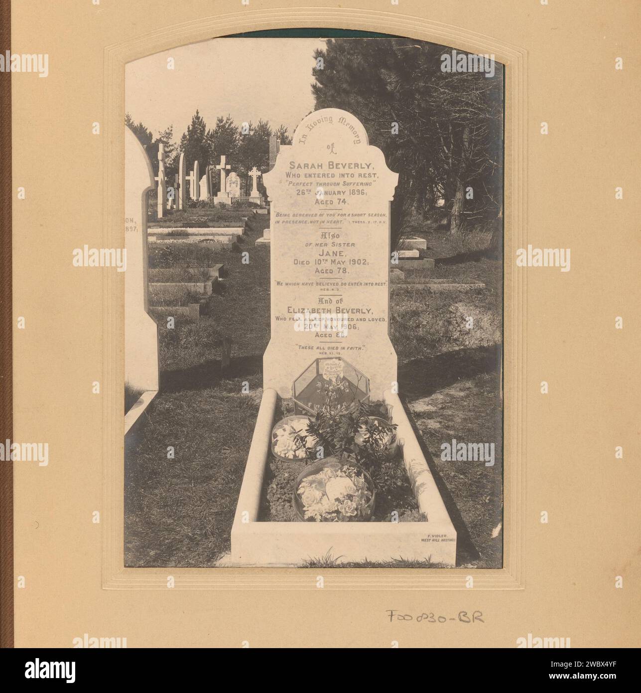 Burial monument in Hastings of the sisters Sarah, Jane and Elizabeth Beverly, Anonymous, 1906 ...
