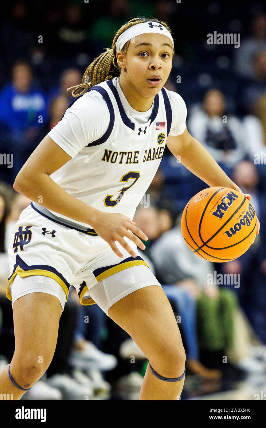 South Bend, Indiana, USA. 11th Jan, 2024. Notre Dame guard Hannah Hidalgo (3) during NCAA Women ...