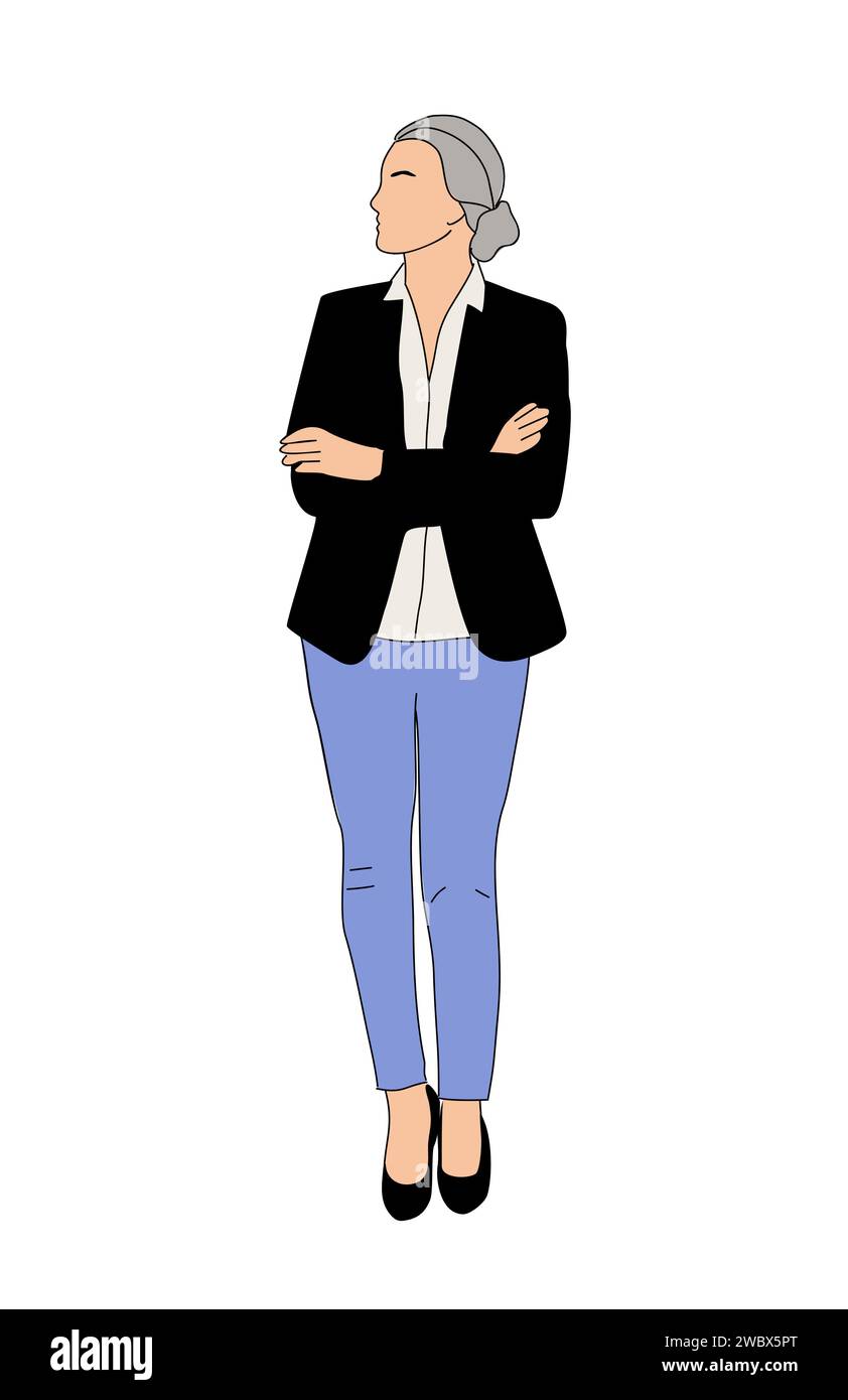 Senior woman standing Vector outline art isolated Stock Vector Image ...