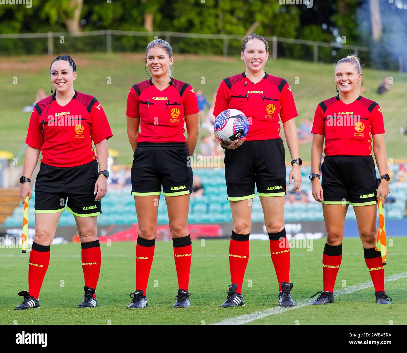 Sydney, Australia. 12th Jan, 2024. Match referees line up on the pitch ...