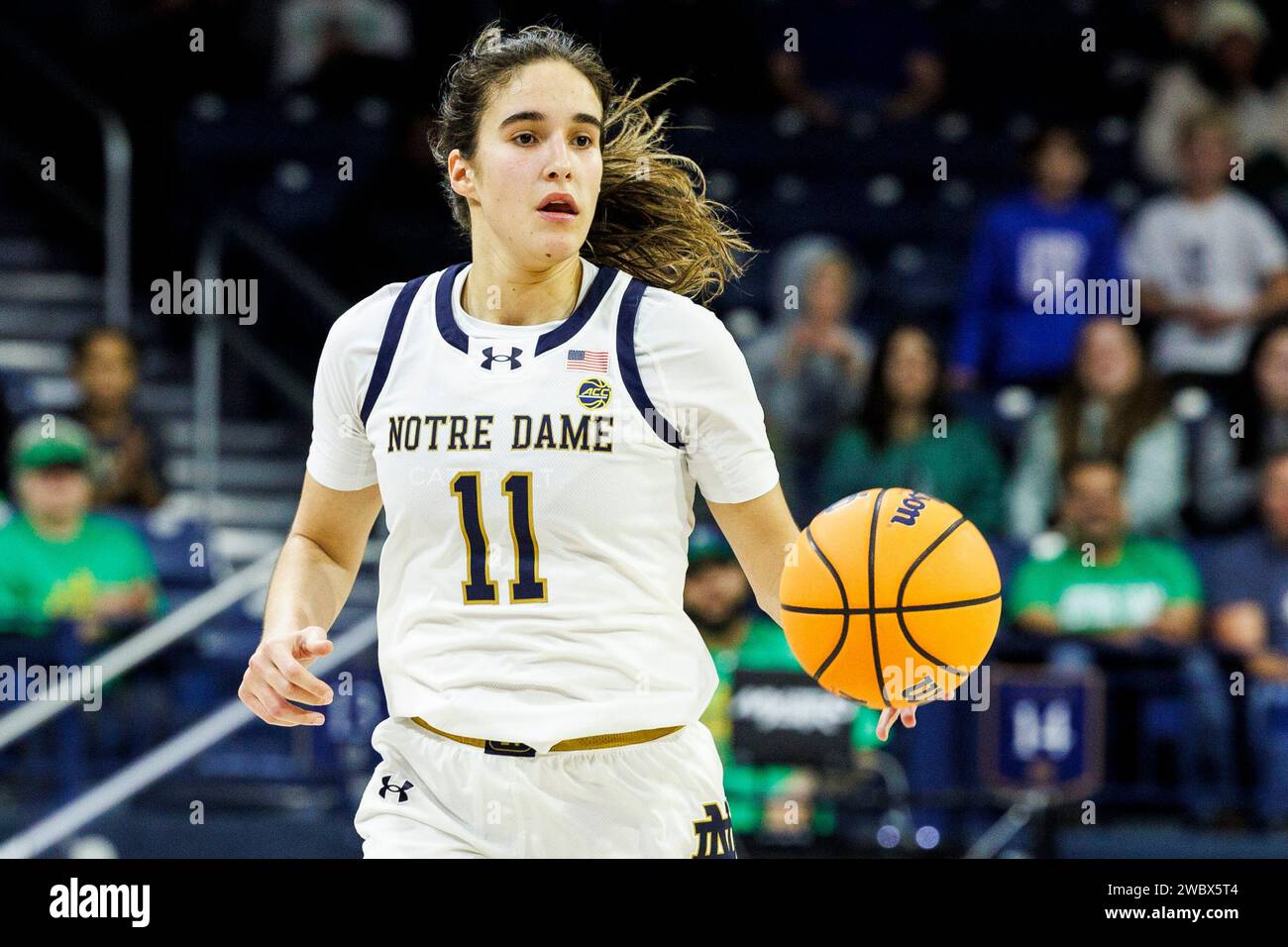South Bend, Indiana, USA. 11th Jan, 2024. Notre Dame guard Sonia Citron (11) advances the ball ...