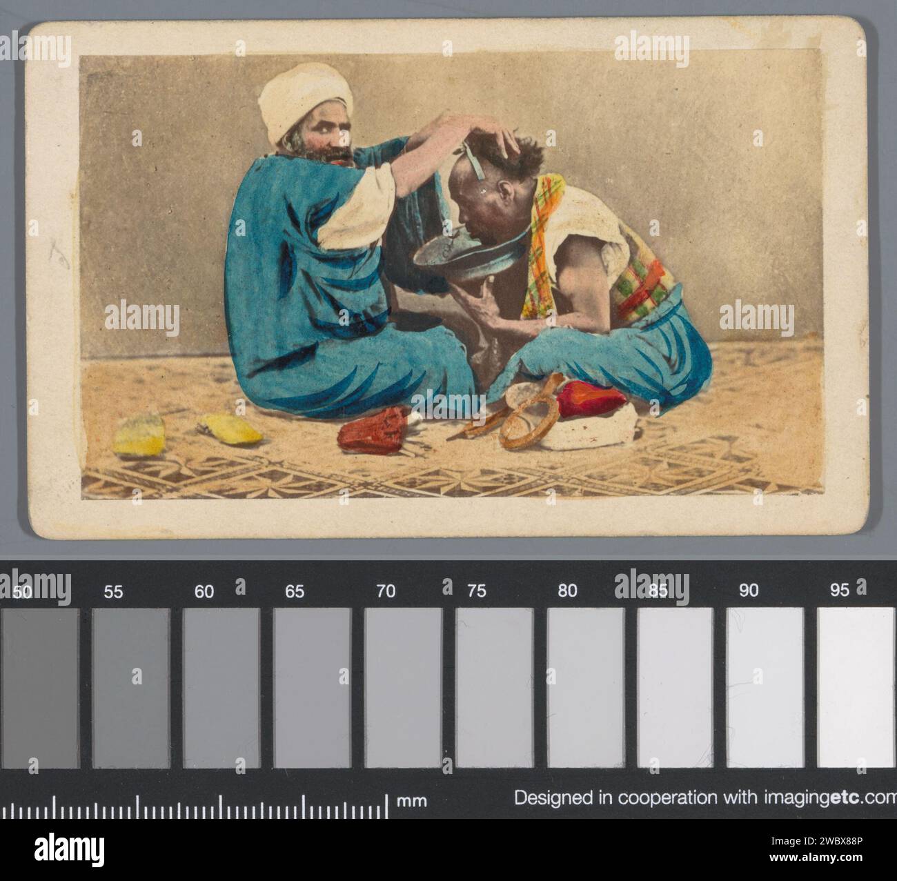 Hairdresser washes the hair of a customer, Wilhelm Hammerschmidt, 1863 - 1869 Photograph. visit ...