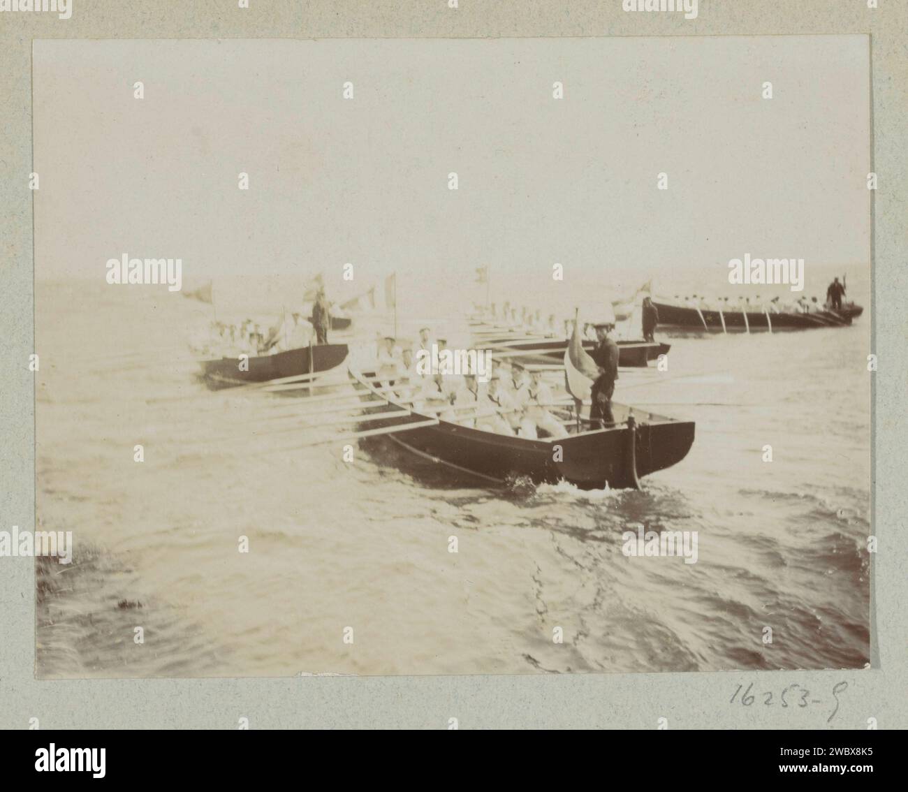 Sailors row in rowing boats at sea, Anonymous, 1904 photograph unknown ...
