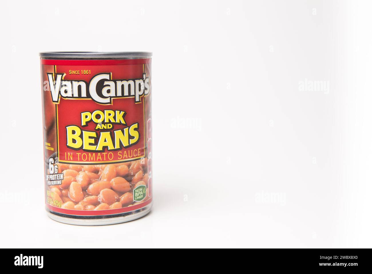 can of Van Camps Pork and Beans on a white background Stock Photo - Alamy