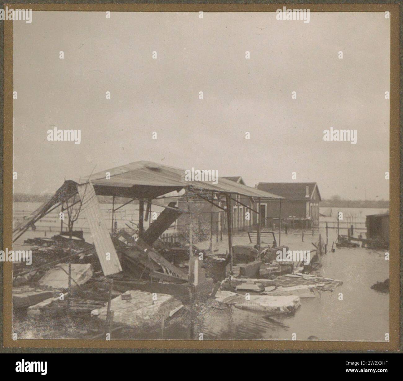 Destroyed barn on flooded land in a suburb of Paris, G. Dangereux, 1910 ...