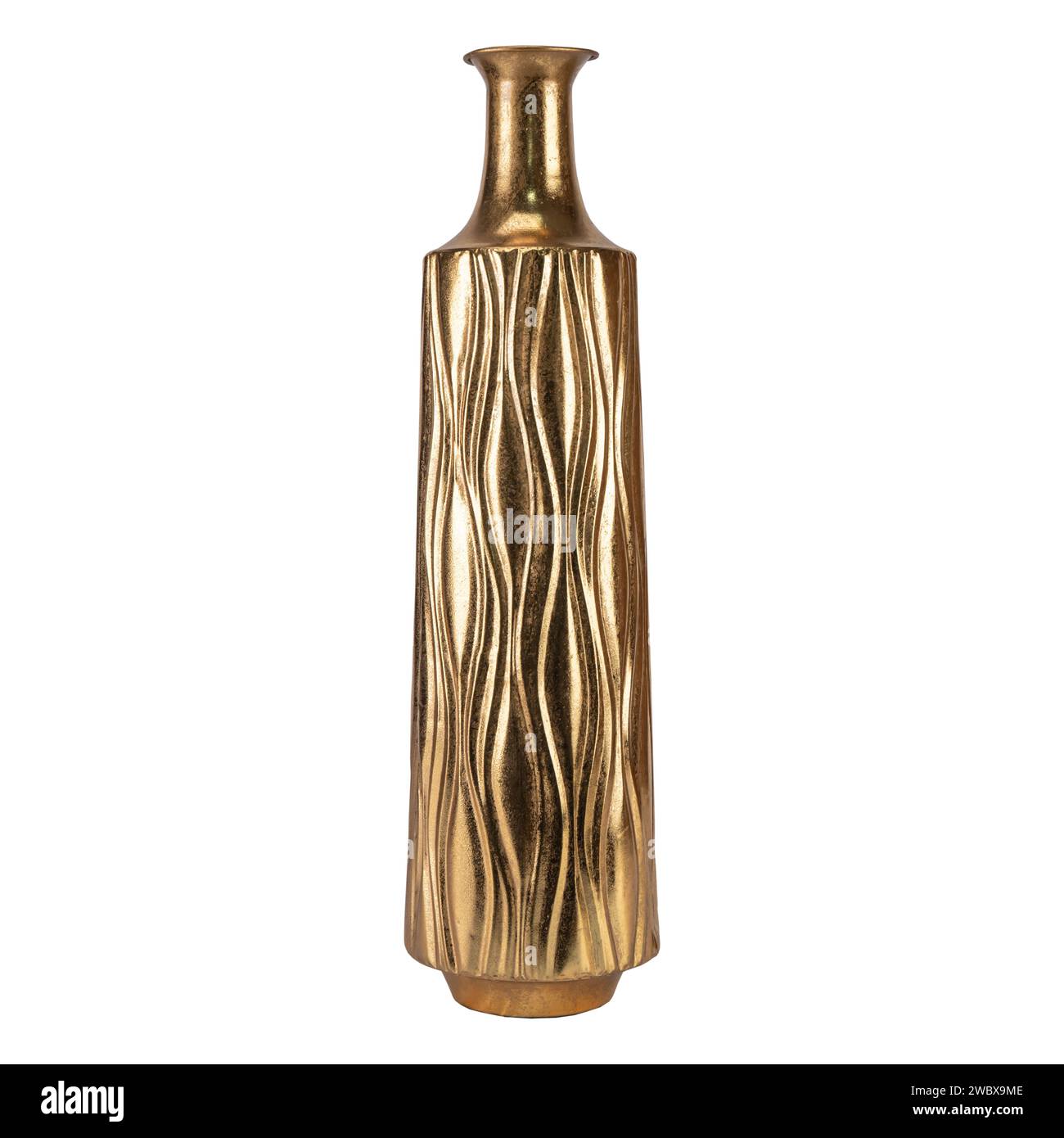 A plain vintage vase handcrafted with simple design in golden brass ...