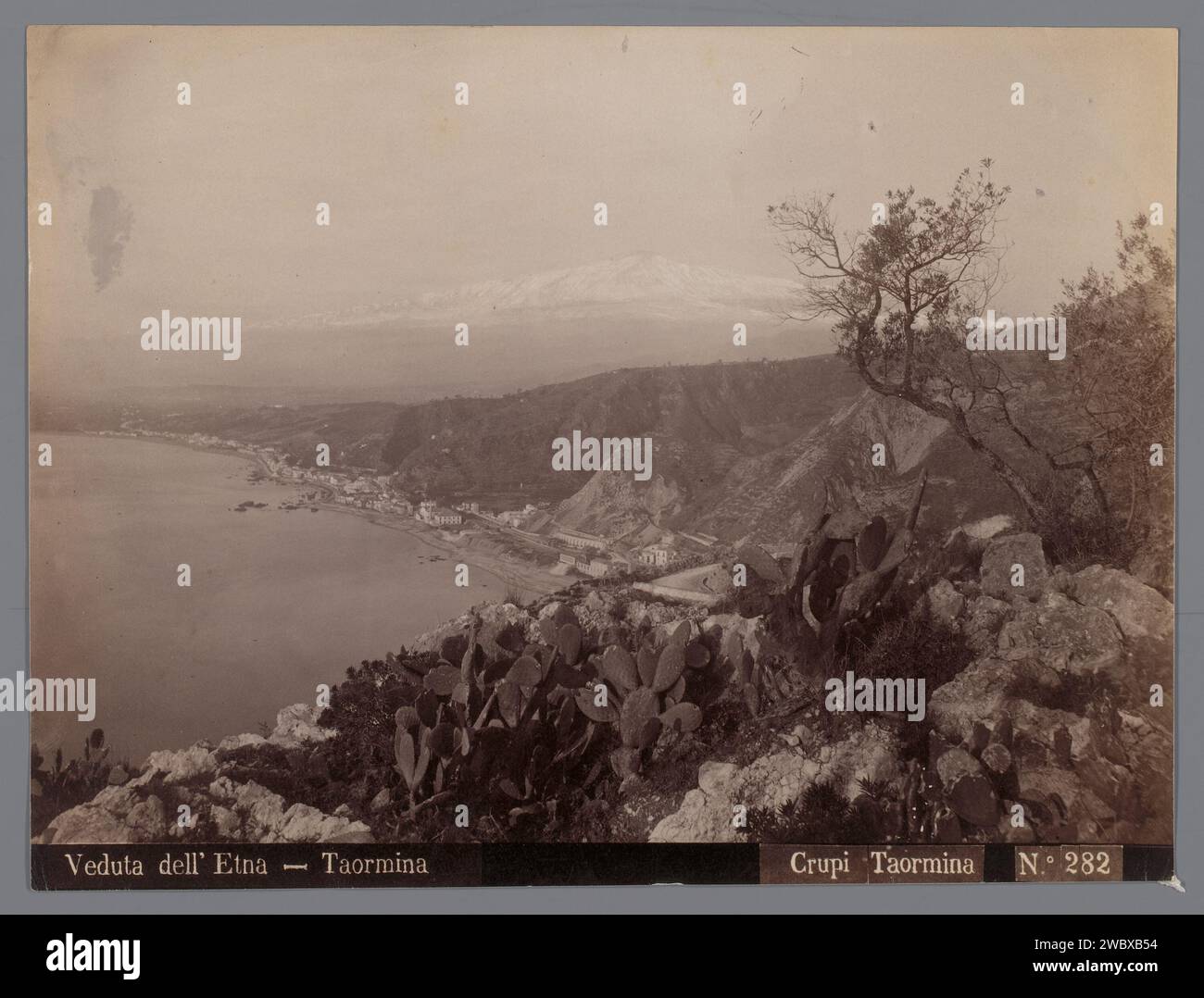 View of the coastline of Taormina and Etna, Italy, Giovanni Crupi, 1851 ...