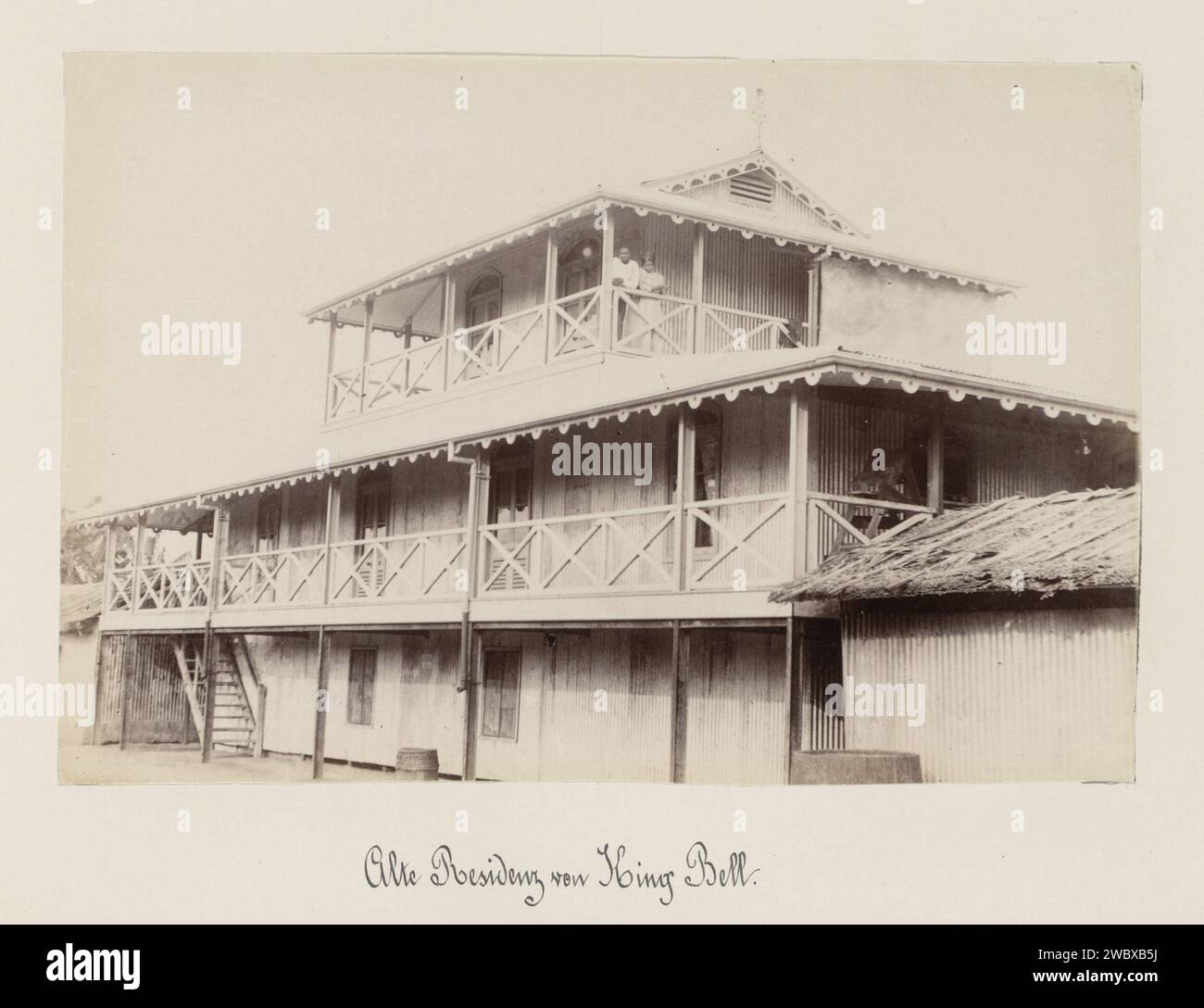 Exterior of the old residence of King Bell in Cameroon, Anonymous, 1899 ...