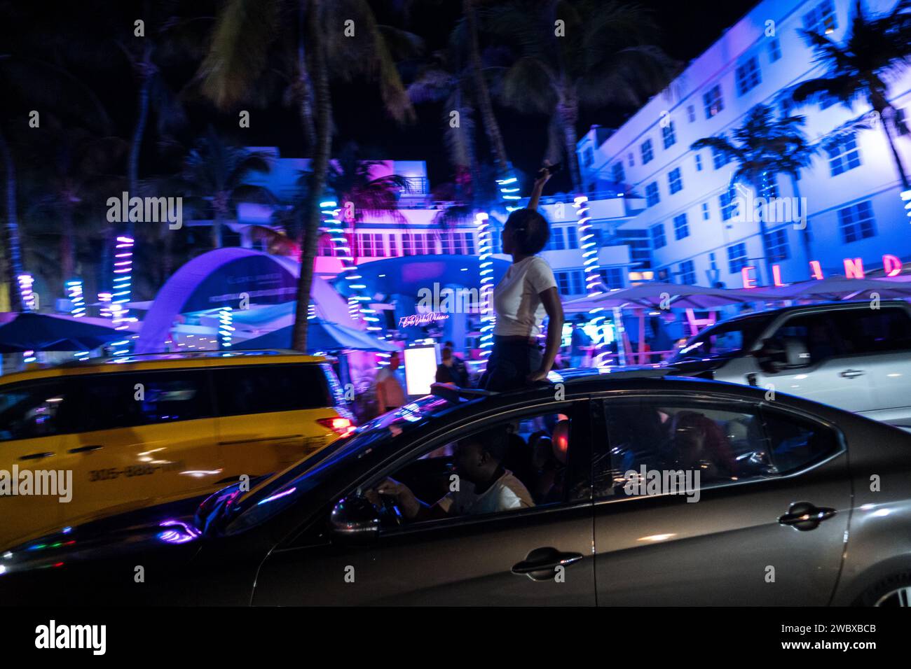 Miami, USA. 20th Oct, 2023. A Sunroof ride outside the Clevelander ...