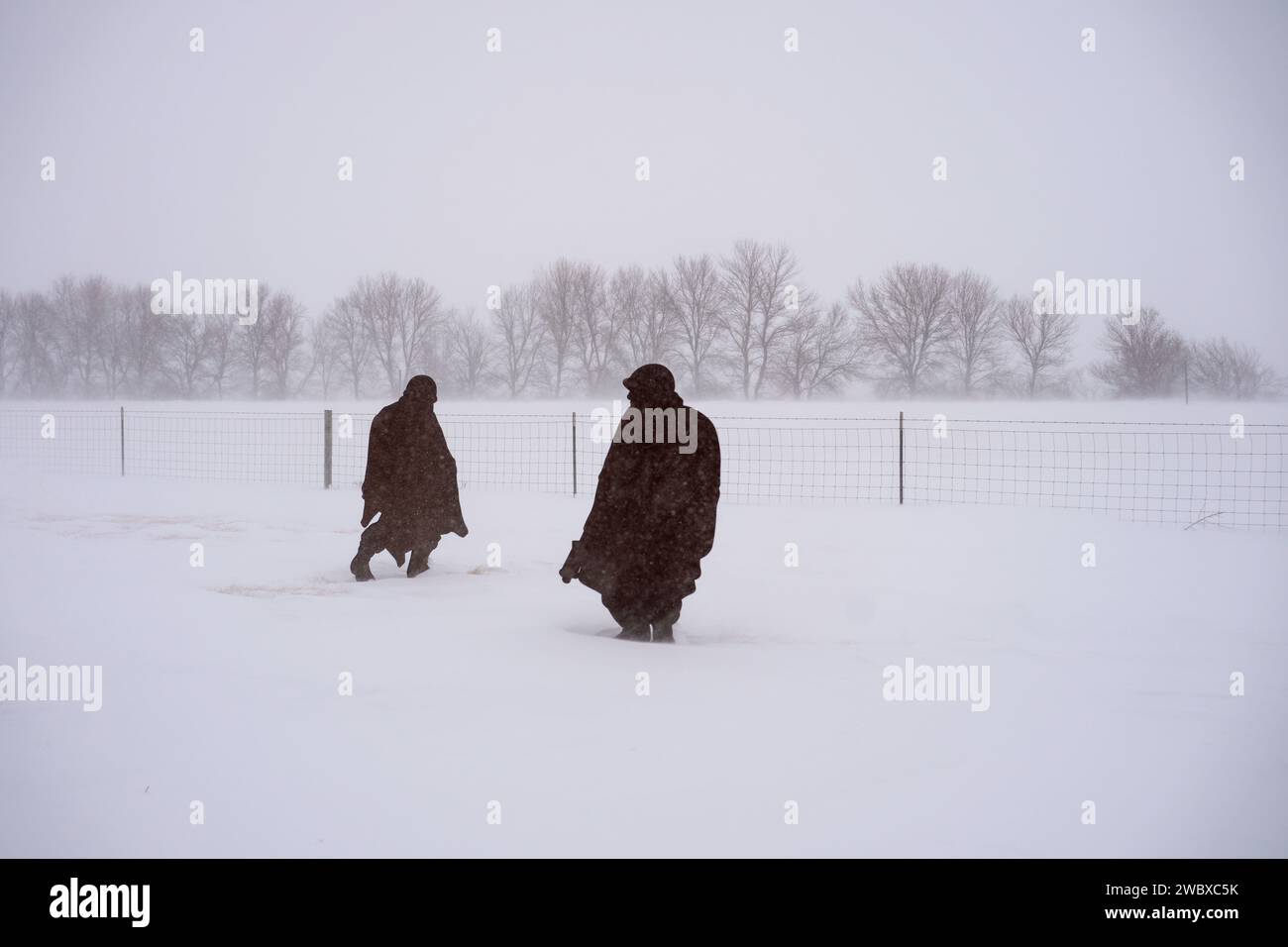 Sculptures of Korean War soldiers are seen in Salix, Iowa, during a ...
