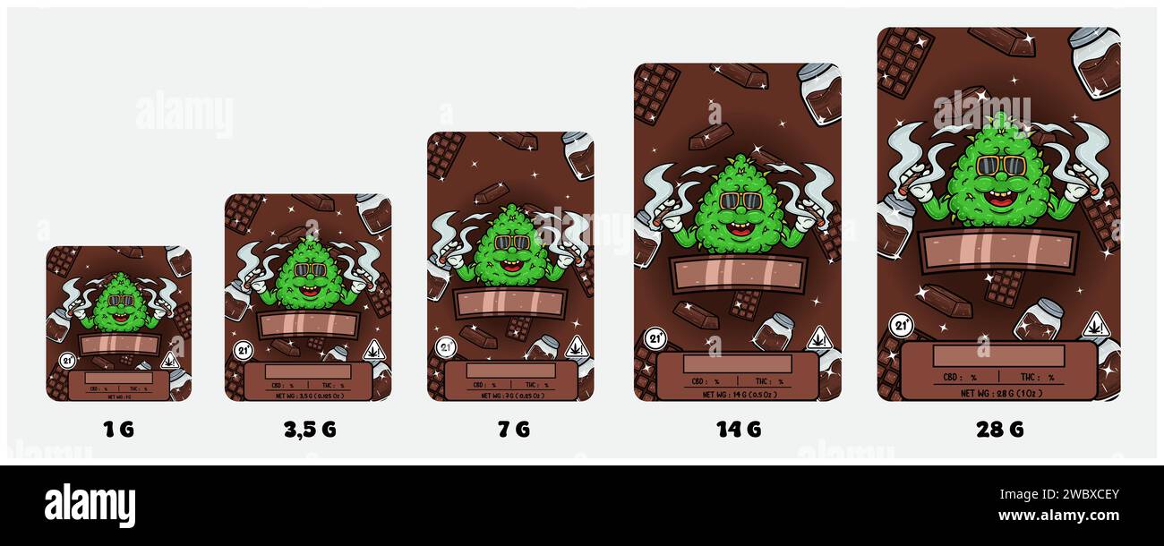 Chocolate Strains and Weed Bud With Smoking Mascot Cartoon. Product ...