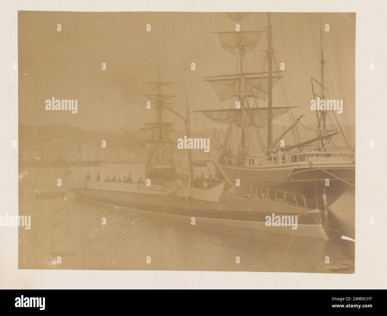 Two training vessels in the port with sailors, anonymous, c. 1880 - c ...