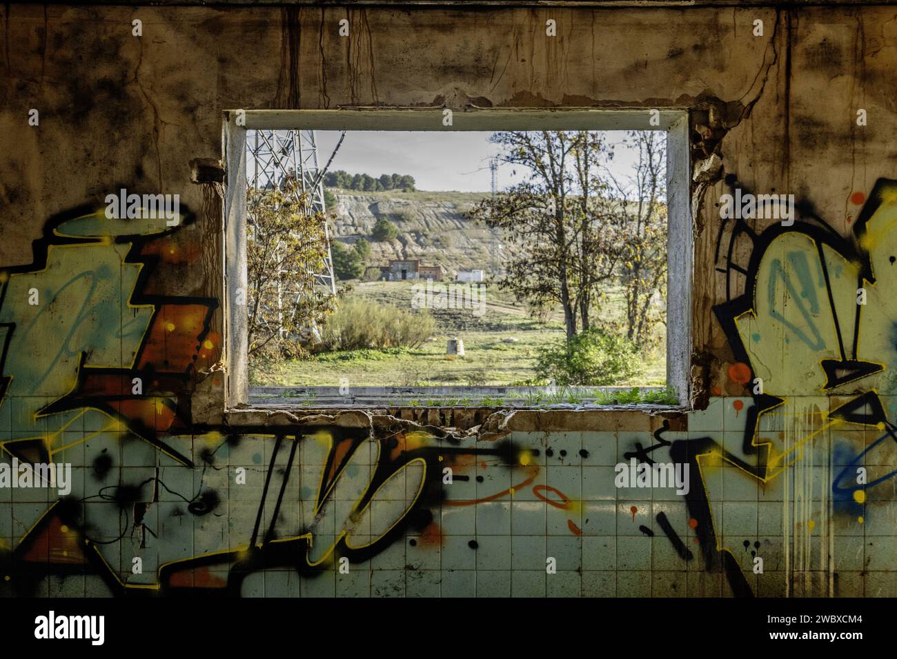 Dirty defacement on wall of an abandoned building Stock Photo - Alamy