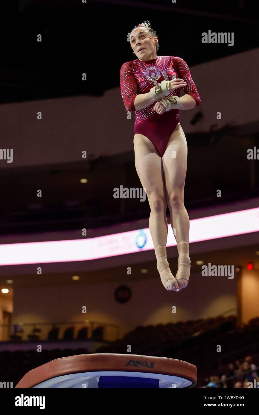 Oklahoma's Faith Torrez competes on the vault during an NCAA gymnastics ...