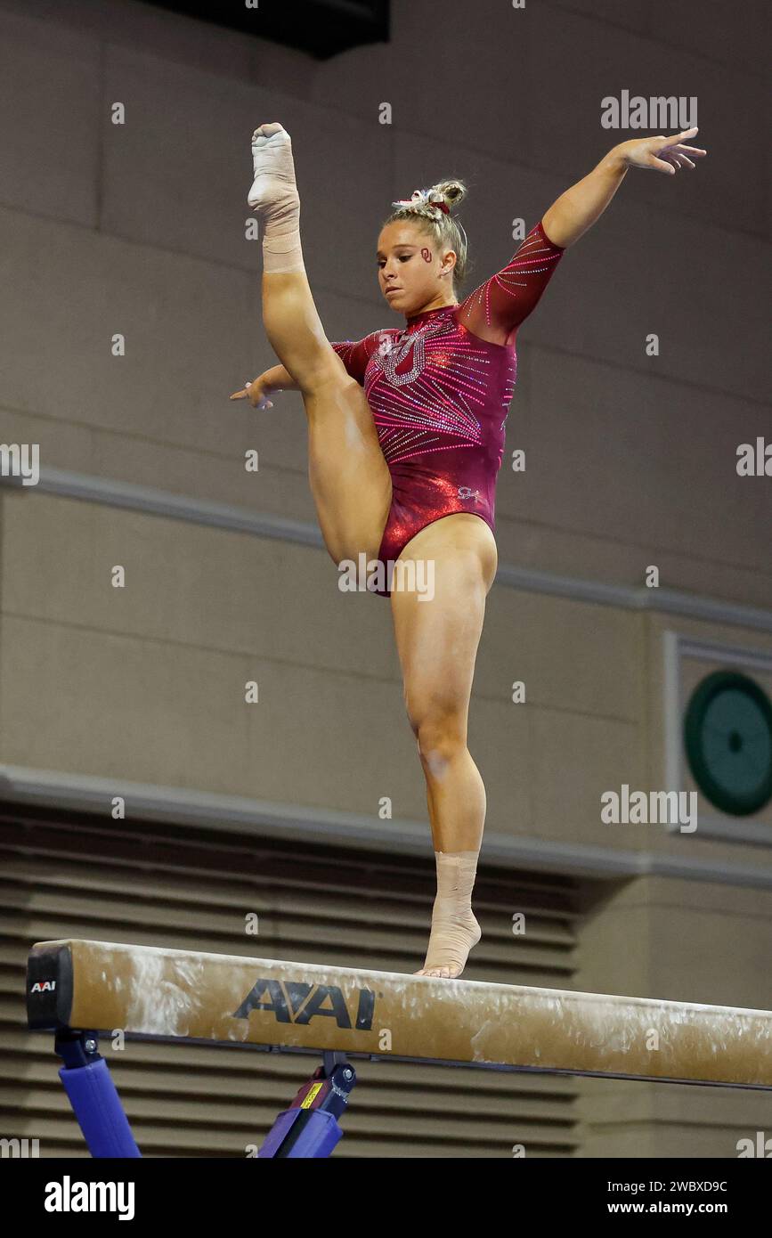 Oklahoma's Ragan Smith competes on the balance beam during an NCAA ...