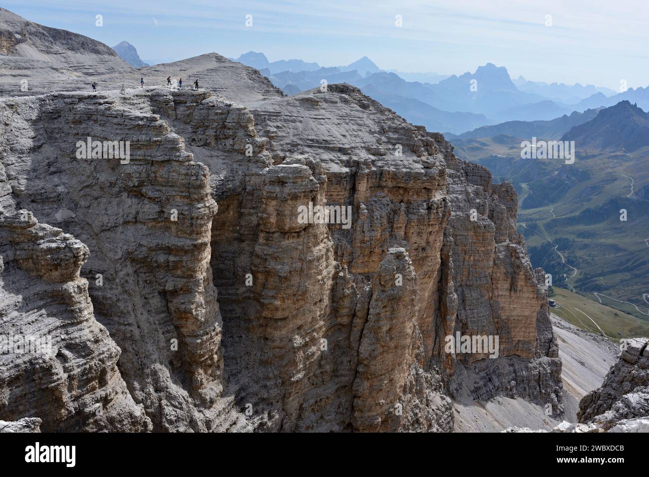 Hiking in the Col Rodella range of the Dolomite Mountains, Italy Stock ...