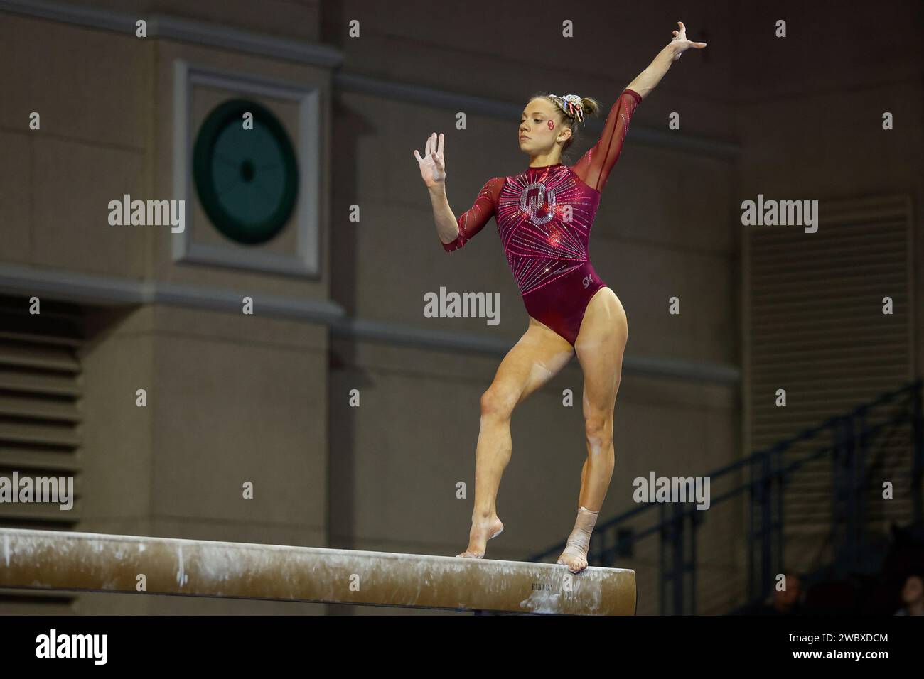 Oklahoma's Katherine LeVasseur competes on the balance beam during an ...