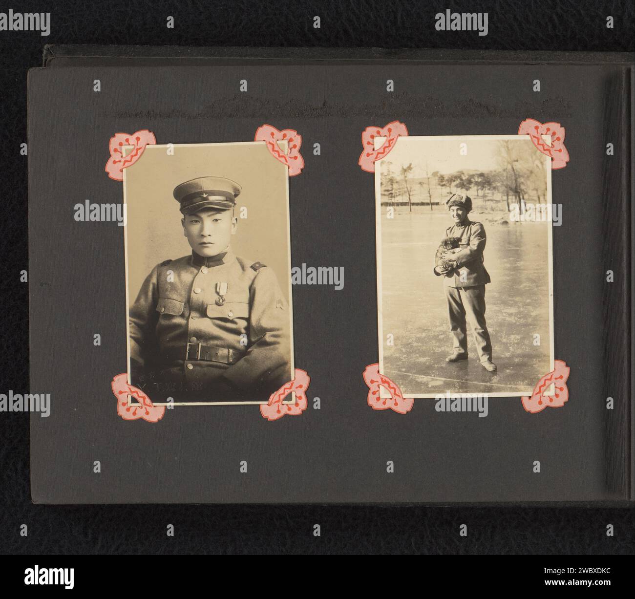 Two portraits of unknown Japanese soldiers, one with dog, Anonymous ...