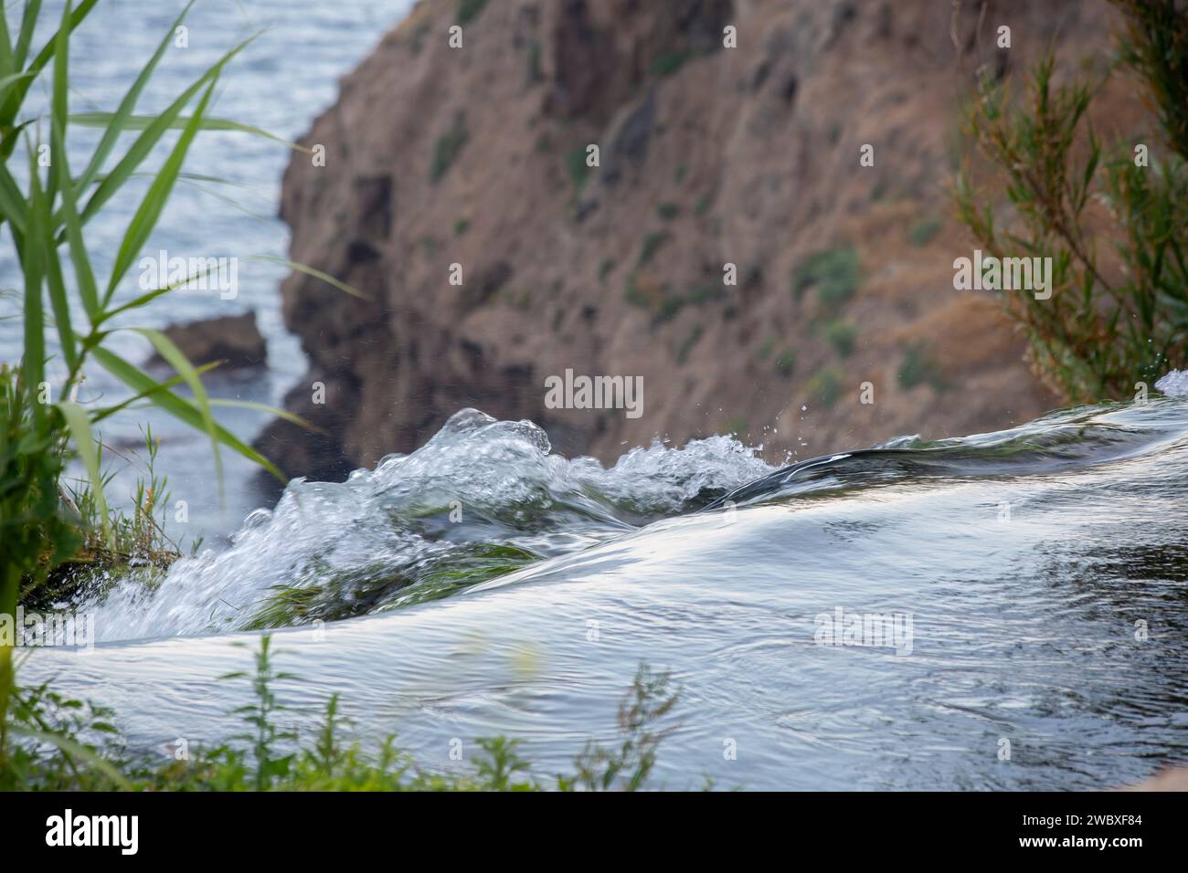 The place where the water starts to fall from a waterfall. Moving ...