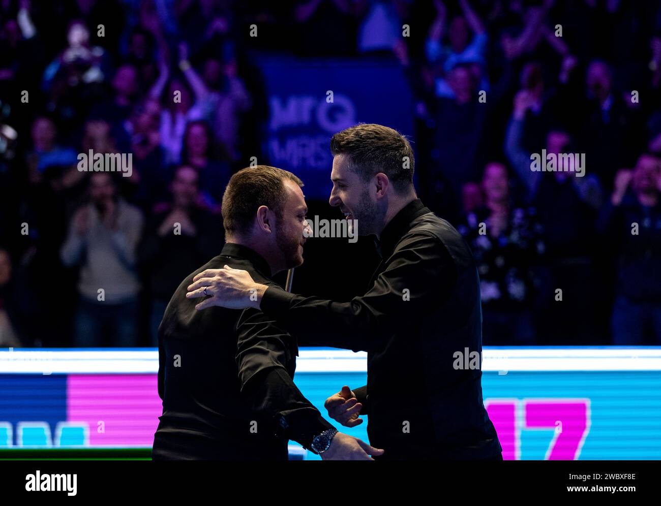 Mark Allen celebrates making a 147 in his quarter final match with Mark ...