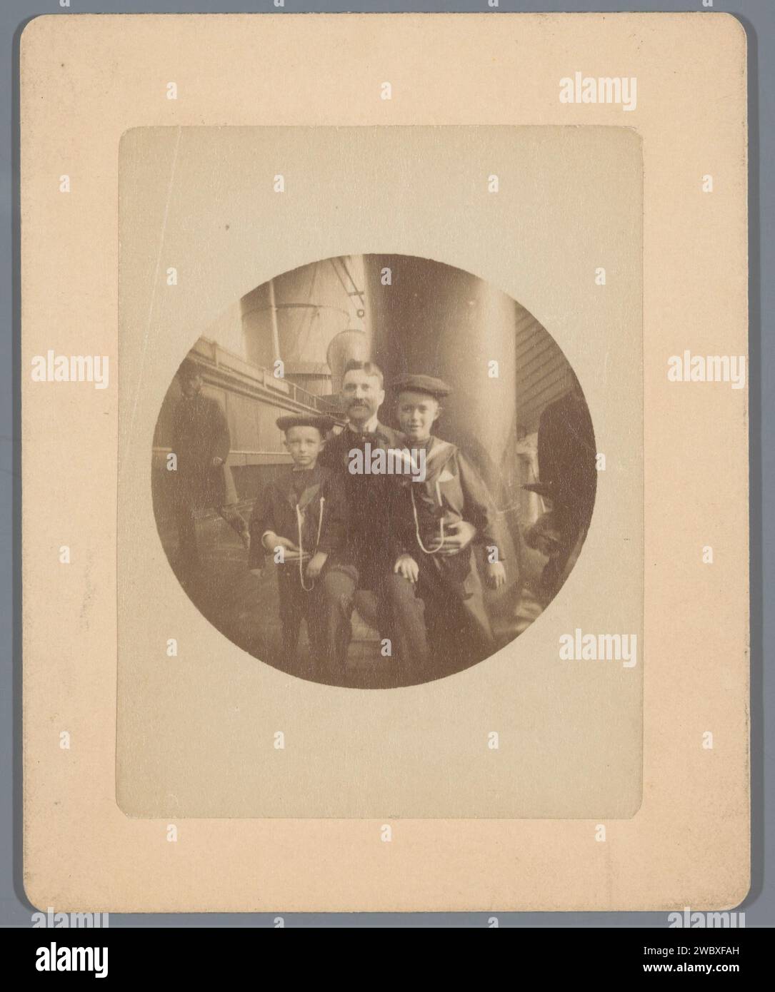 Man and two children on the deck of the RMS Umbria, Anonymous, 1889 ...