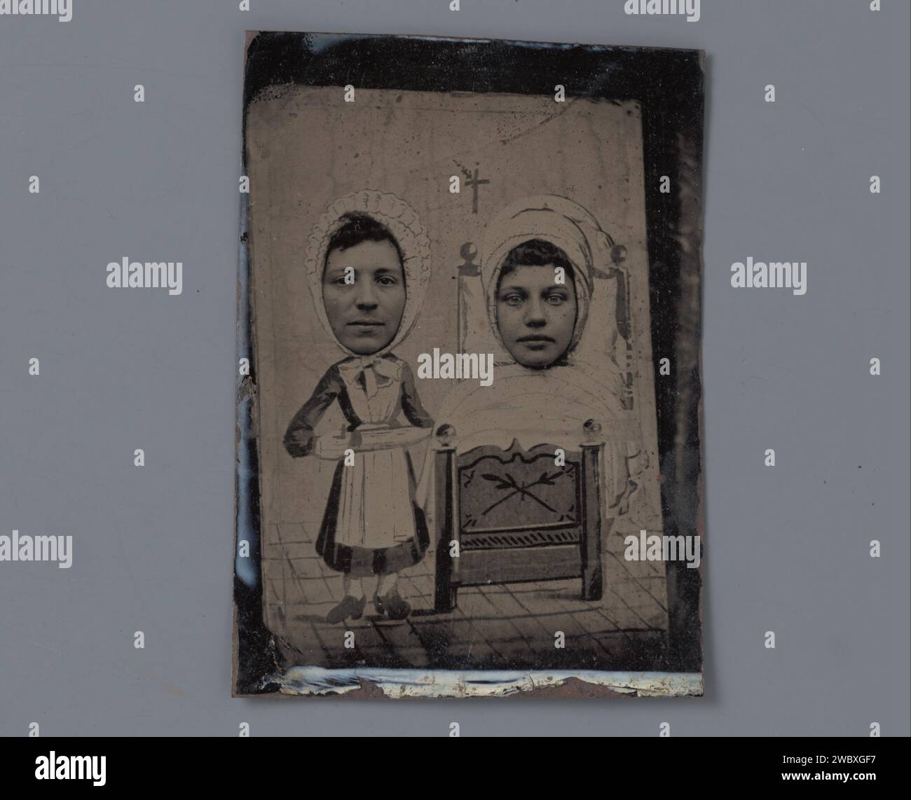 Portrait of two unknown women in painted decor, Anonymous, 1855 - 1940 ...