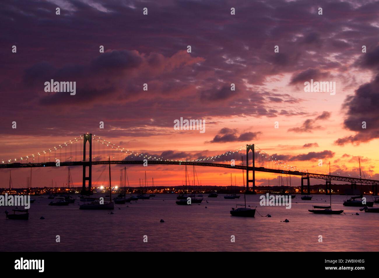 Claiborne Pell (Newport) Bridge dawn, Jamestown, Rhode Island Stock ...