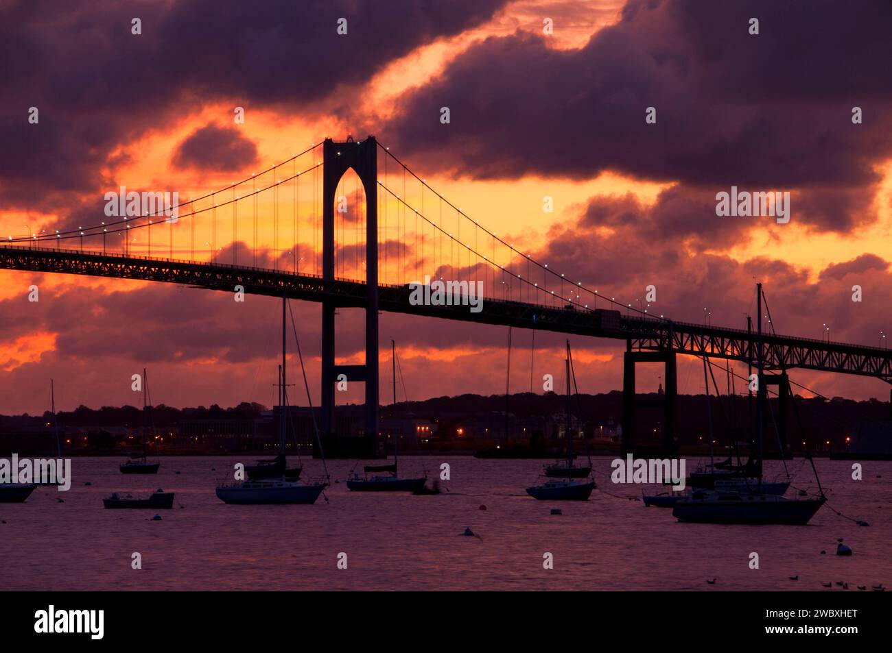Claiborne Pell (Newport) Bridge dawn, Jamestown, Rhode Island Stock ...