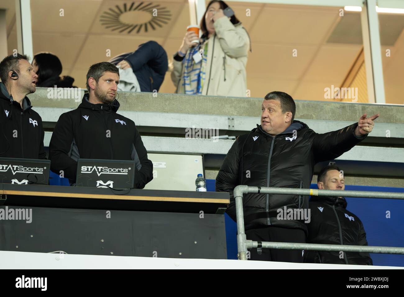 Swansea, UK. 12th January 2024. Toby Booth, Head Coach of Ospreys ...