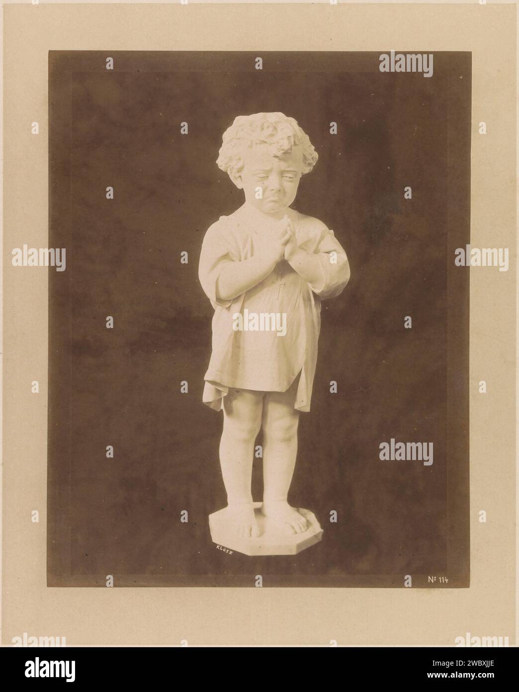 Sculpture of a crying child with folded hands, Klösz, After Anonymous ...