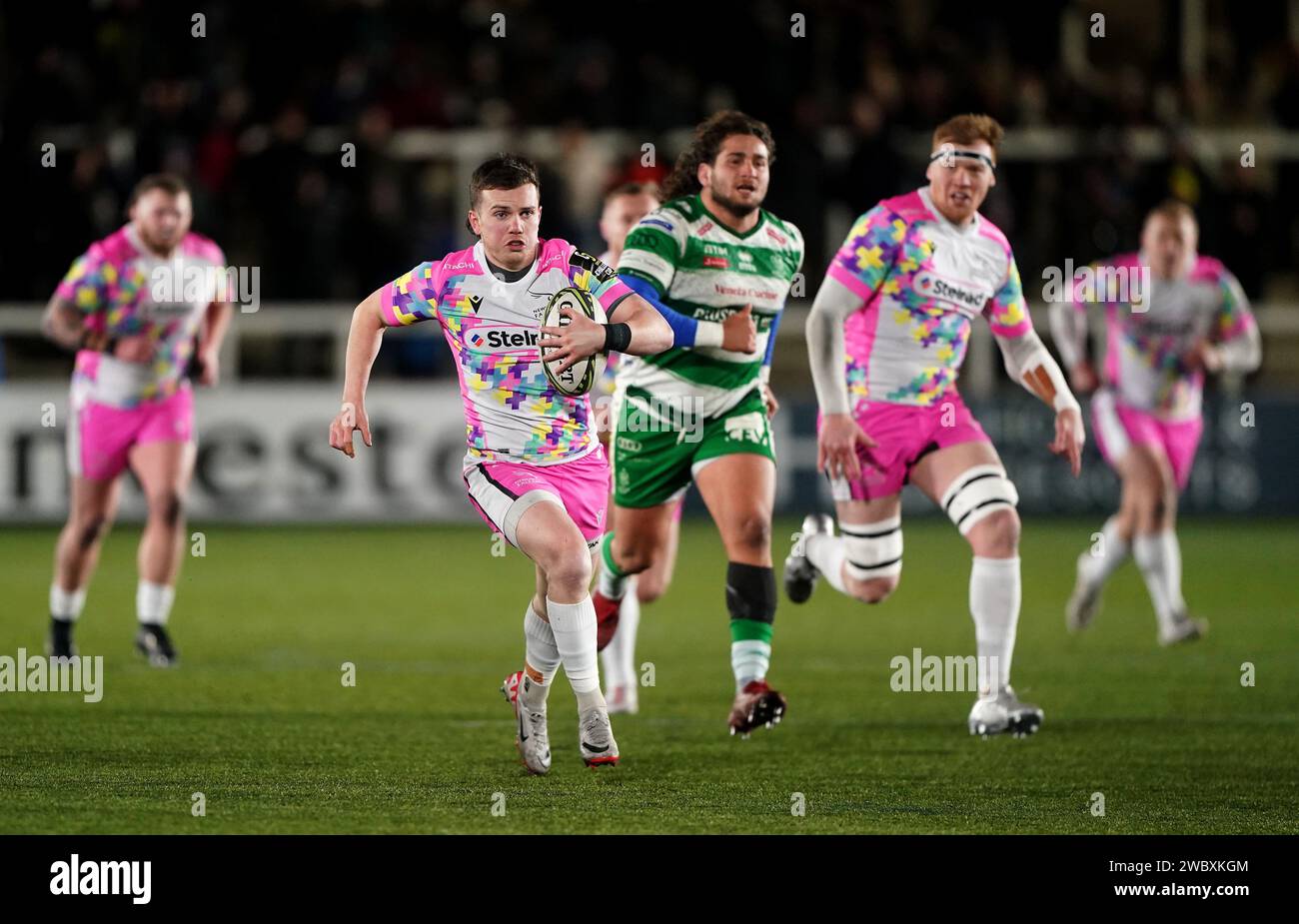 Newcastle Falcons' Hugh O'Sullivan breaks clear during the EPCR ...