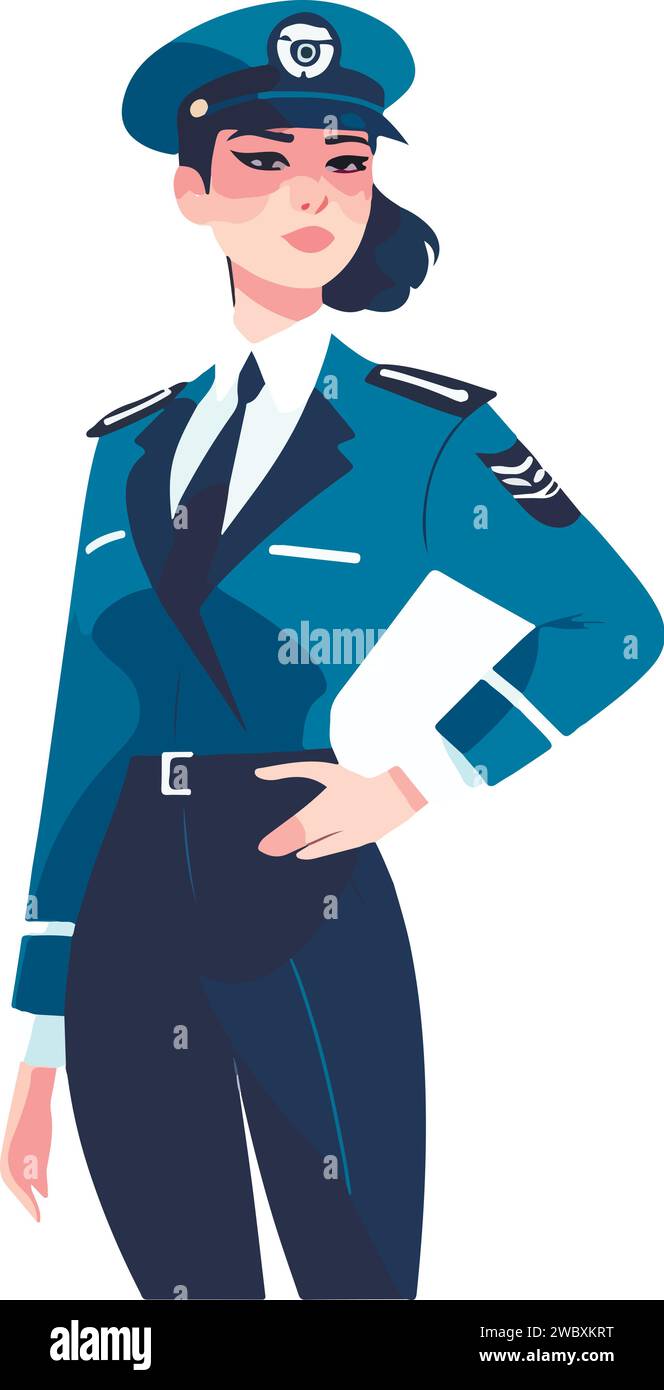 Beautiful girl police-officer in uniform. Vector illustration. Isolated ...