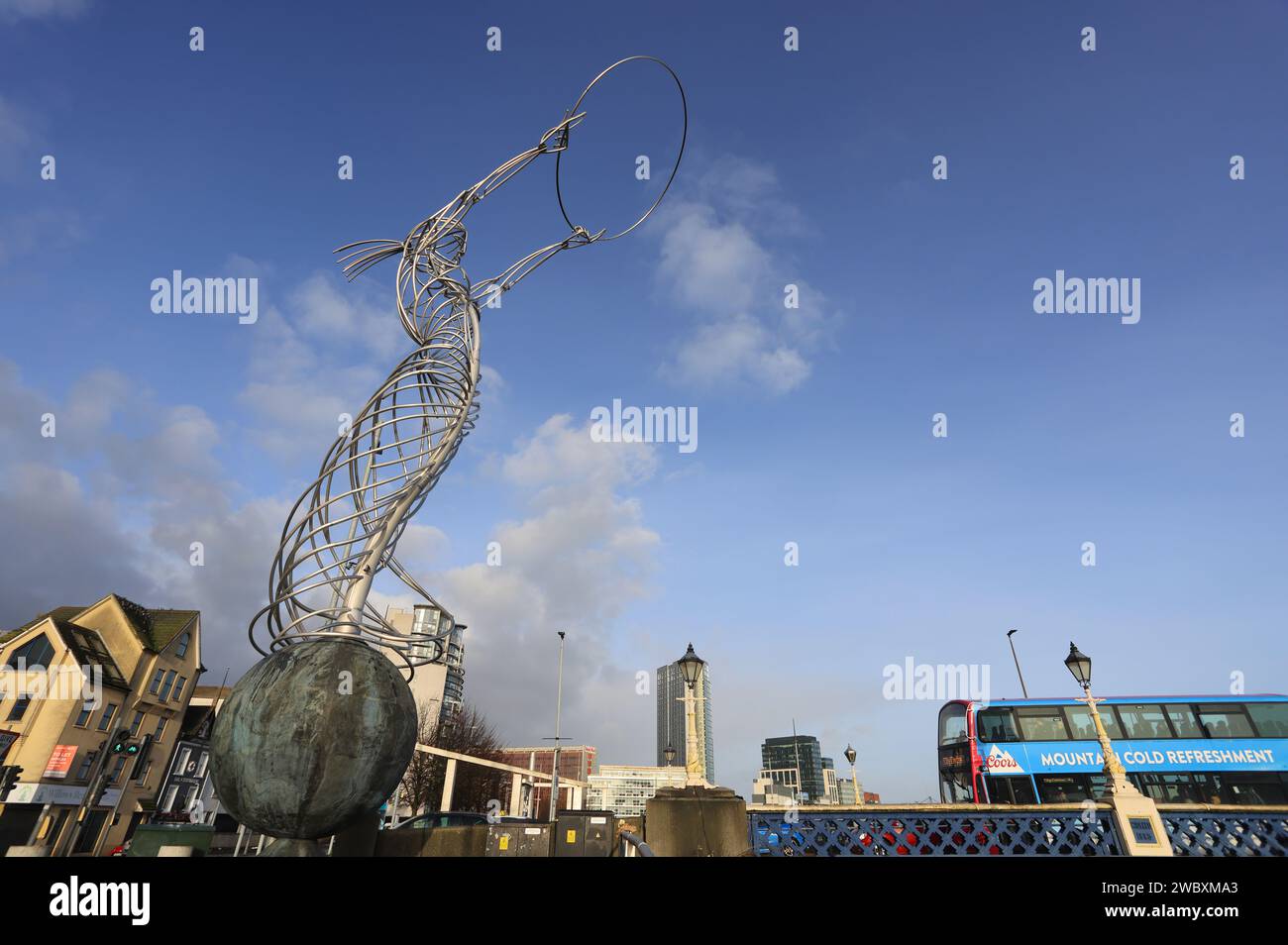 Thanksgiving Square, on the River Lagan in Belfast. The female figure ...